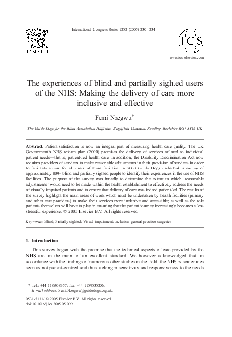 (PDF) The experiences of blind and partially sighted users of the NHS ...