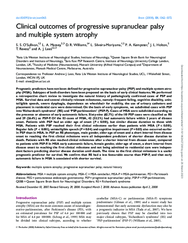 (PDF) Clinical outcomes of progressive supranuclear palsy and multiple ...