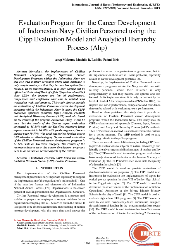 (PDF) Evaluation Program for the Career Development of Indonesian Navy Civilian Personnel using ...