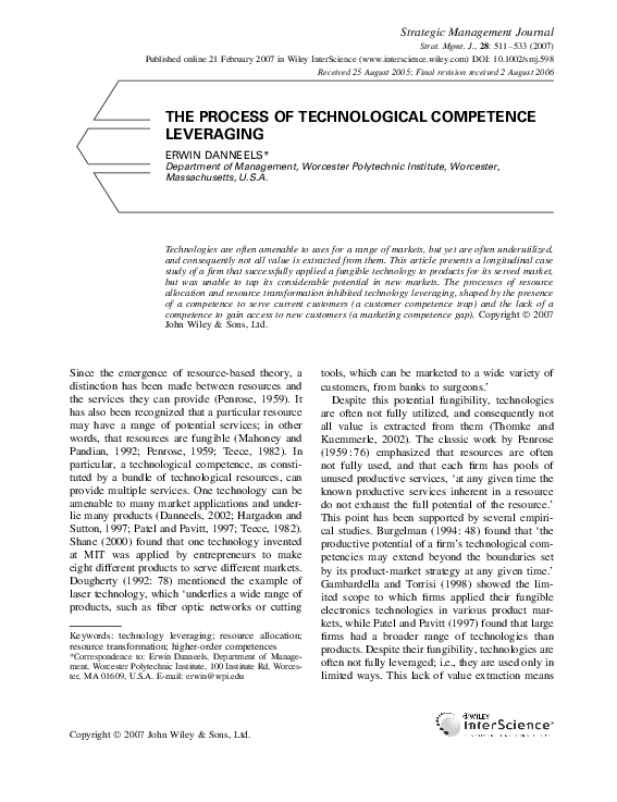 (PDF) The process of technological competence leveraging