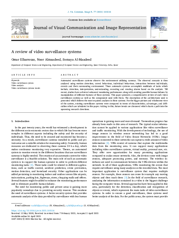 (PDF) A review of video surveillance systems