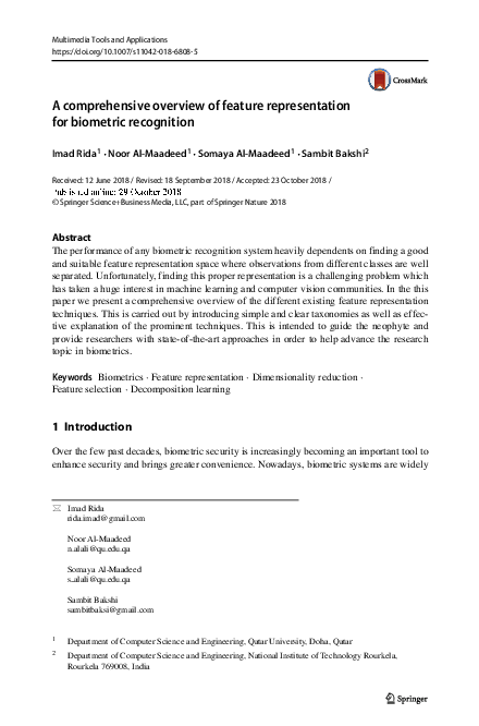 (PDF) A comprehensive overview of feature representation for biometric recognition