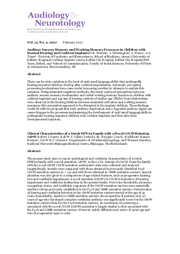 (PDF) Auditory Sensory Memory and Working Memory Processes in Children with Normal Hearing and ...