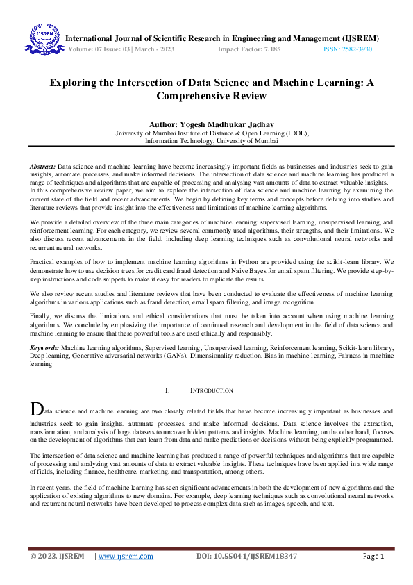(PDF) Exploring the Intersection of Data Science and Machine Learning ...