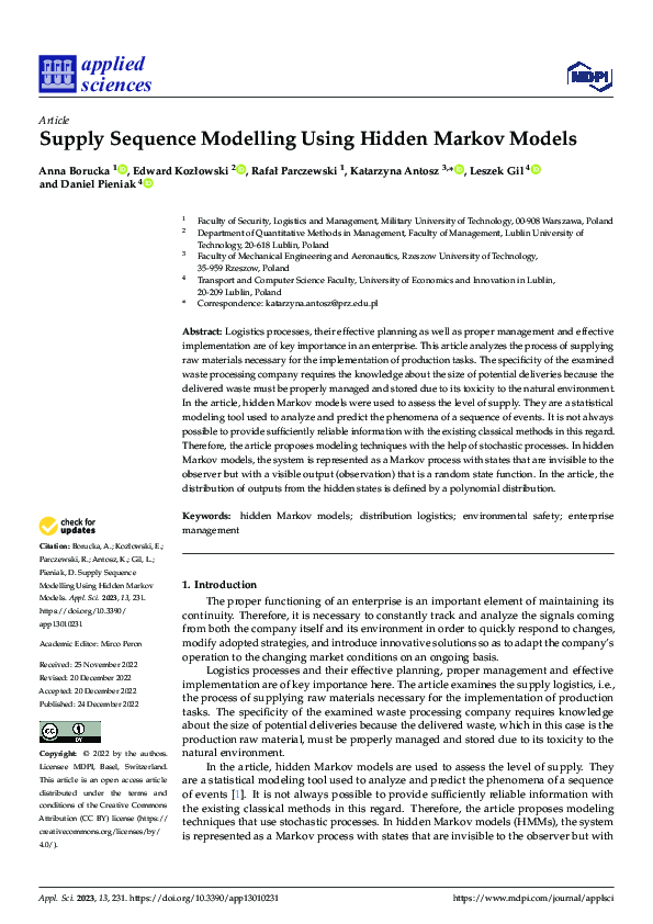 Pdf Supply Sequence Modelling Using Hidden Markov Models