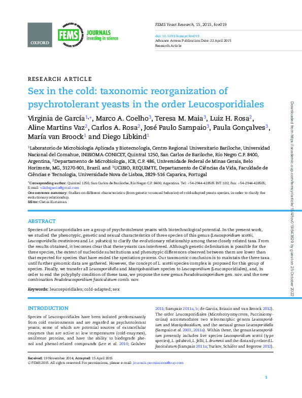 Pdf Sex In The Cold Taxonomic Reorganization Of Psychrotolerant