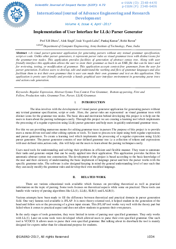 Pdf Implementation Of User Interface For Llk Parser Generator