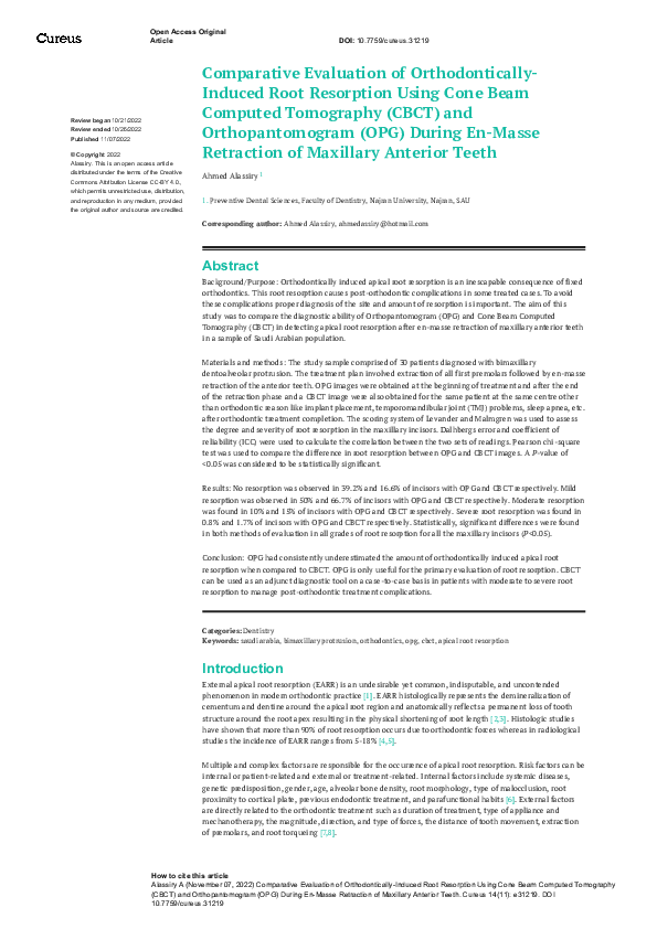 (PDF) Comparative Evaluation of Orthodontically-Induced Root Resorption Using Cone Beam Computed ...