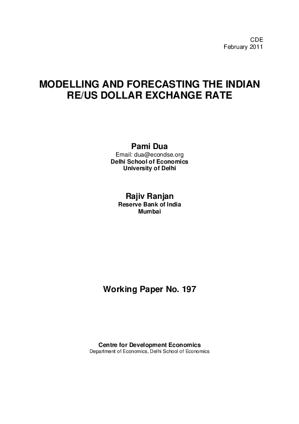 (PDF) Modelling and Forecasting the Indian Re/US Dollar Exchange Rate