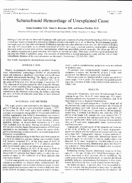(PDF) Subarachnoid Hemorrhage of Unexplained Cause