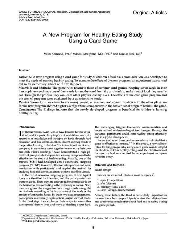(PDF) A New Program for Healthy Eating Study Using a Card Game