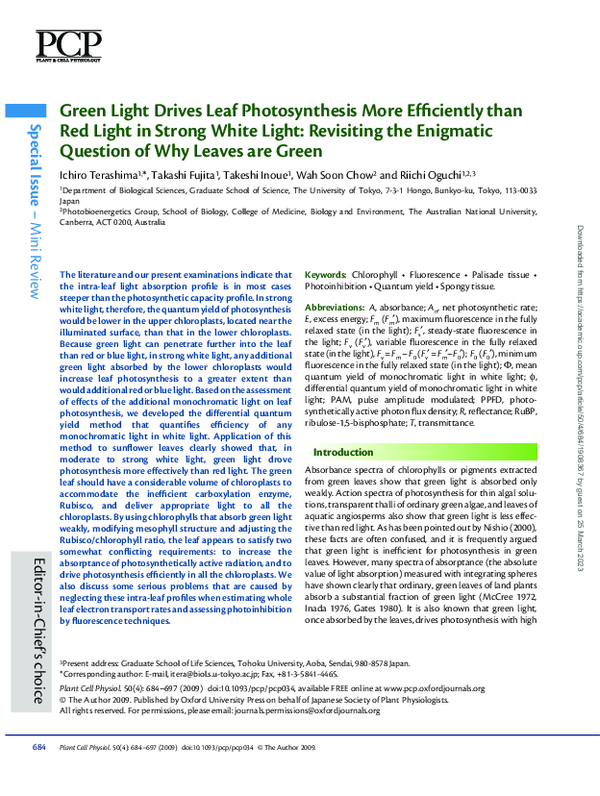 (PDF) Green Light Drives Leaf Photosynthesis More Efficiently than Red ...