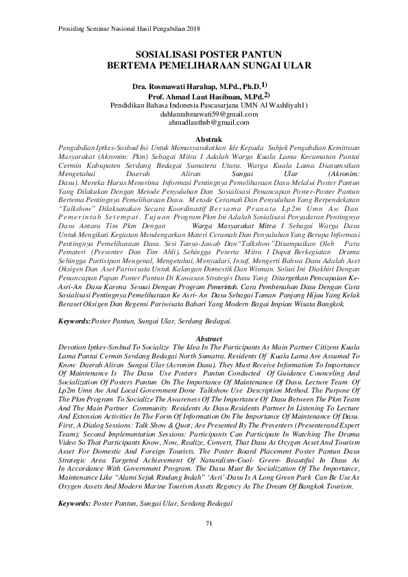 (PDF) Sosialisasi Poster Pantun Bertema Pemeliharaan Sungai Ular