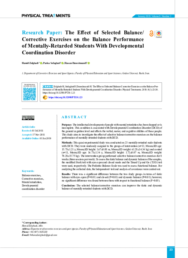 (PDF) The Effect of Selected Balance/Corrective Exercises on the ...
