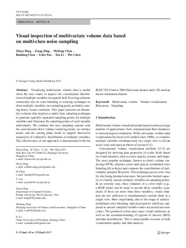 Pdf Visual Inspection Of Multivariate Volume Data Based On Multi Class Noise Sampling