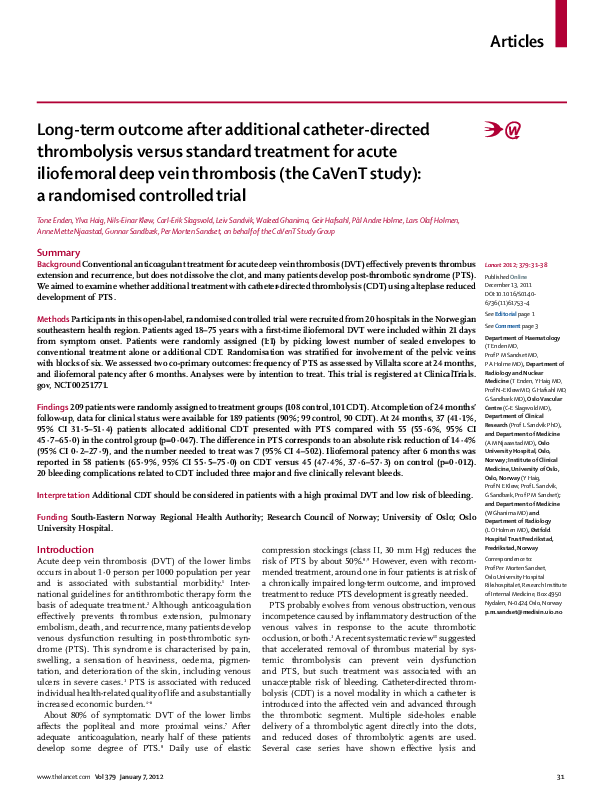 (PDF) Long-term Outcome After Additional Catheter-Directed Thrombolysis Versus Standard ...