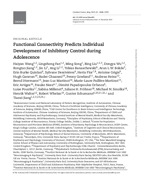 (PDF) Functional Connectivity Predicts Individual Development of Inhibitory Control during ...