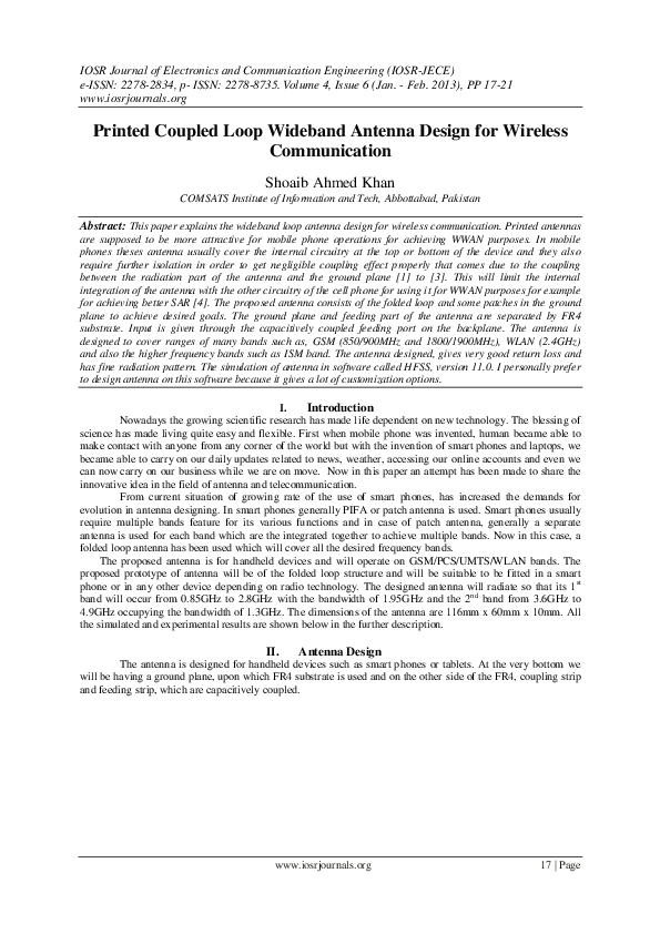 (PDF) Printed Coupled Loop Wideband Antenna Design for Wireless ...