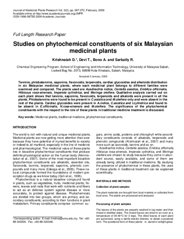 (PDF) Studies on phytochemical constituents of six Malaysian medicinal ...