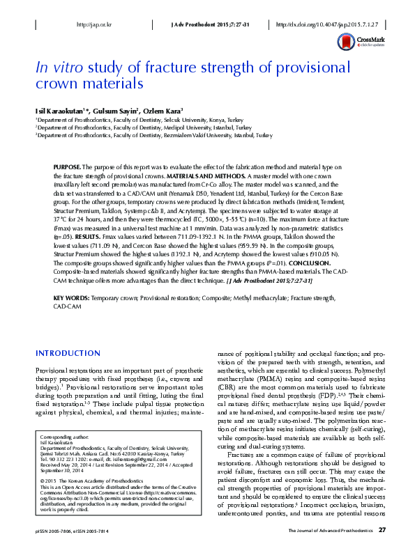 (PDF) In vitrostudy of fracture strength of provisional crown materials