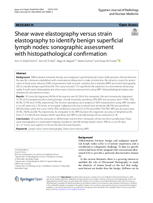 (PDF) Shear wave elastography versus strain elastography to identify benign superficial lymph ...