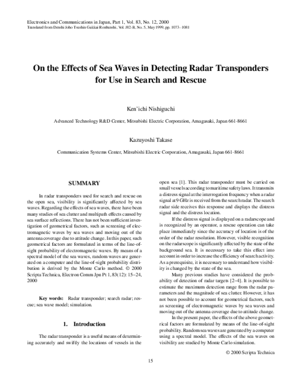 (PDF) On the effects of sea waves in detecting radar transponders for ... (PDF) On the effects of sea waves in detecting radar transponders for ...