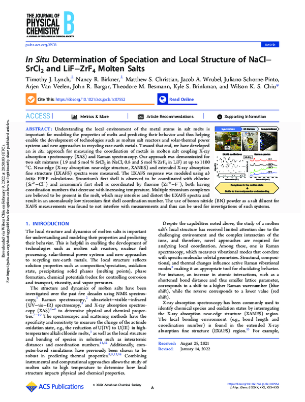 (PDF) In Situ Determination of Speciation and Local Structure of NaCl ...