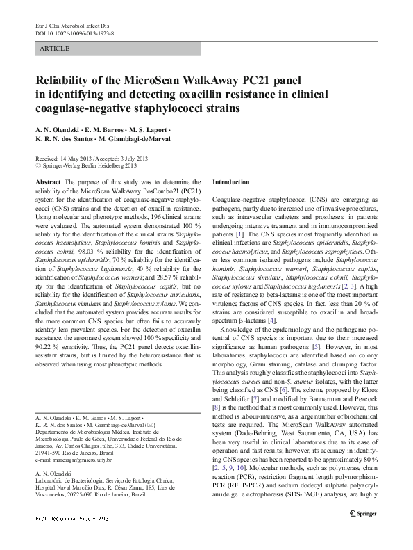 Pdf Reliability Of The Microscan Walkaway Pc21 Panel In Identifying And Detecting Oxacillin
