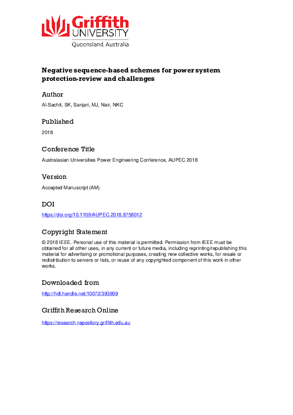 (PDF) Negative Sequence-Based Schemes for Power System Protection - Review and Challenges