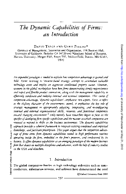 (PDF) The Dynamic Capabilities of Firms 2 . Toward a Dynamic Capabilities Framework