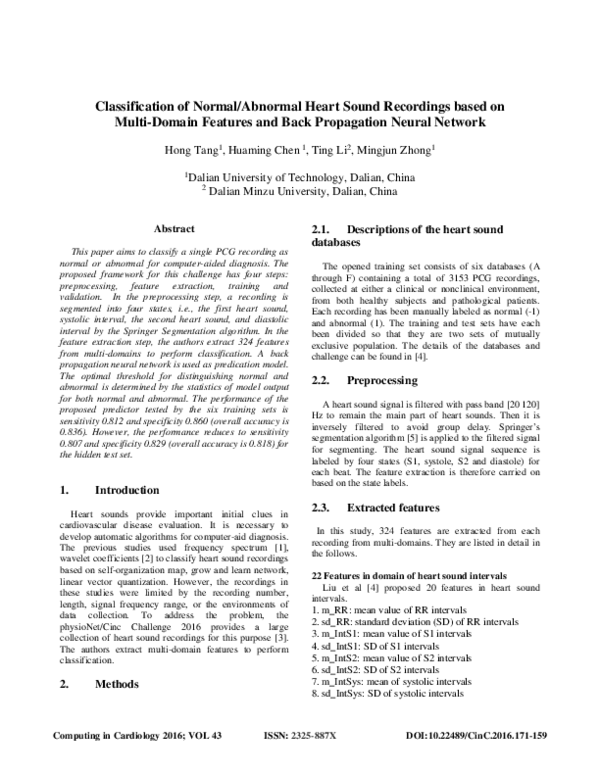 (PDF) Classification of Normal/Abnormal Heart Sound Recordings: the PhysioNet/Computing in ...