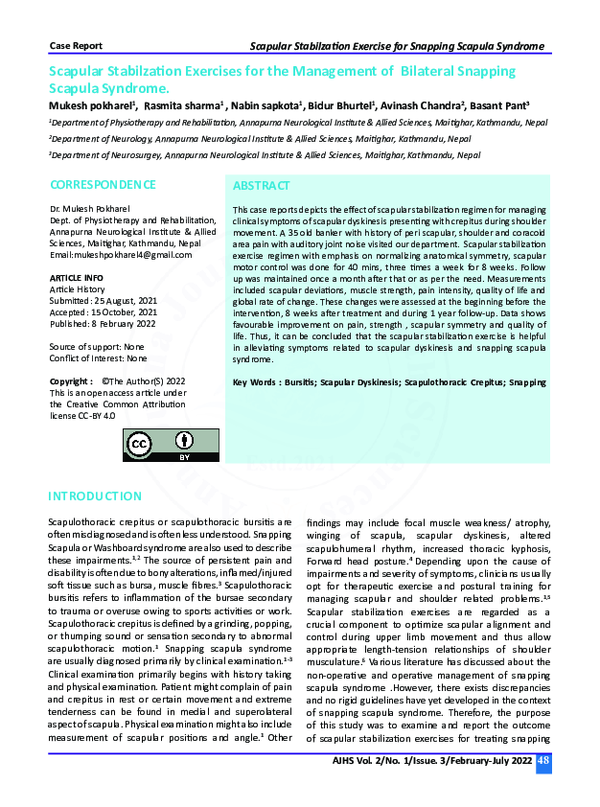 (PDF) Scapular Stabilzation Exercises for the Management of Bilateral ...