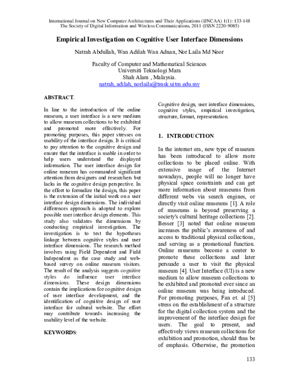 (PDF) Empirical Investigation on Cognitive User Interface Dimensions