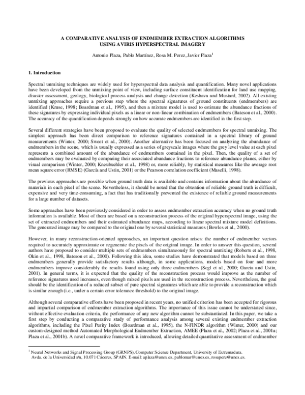 Pdf A Comparative Analysis Of Endmember Extraction Algorithms Using