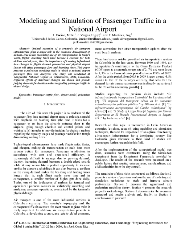 (PDF) Modeling and Simulation of Passenger Traffic in a National Airport