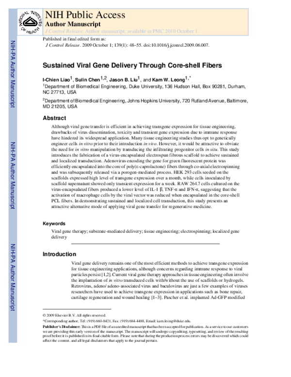 (PDF) Sustained viral gene delivery through core-shell fibers