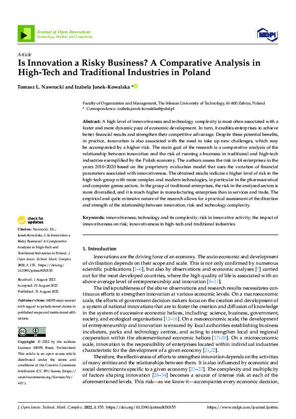 (PDF) Is Innovation a Risky Business? A Comparative Analysis in High-Tech and Traditional ...