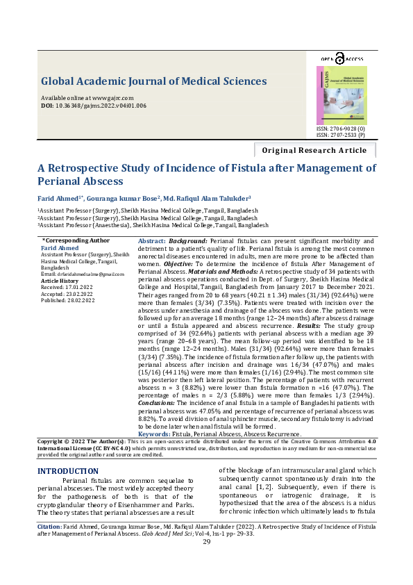 (PDF) A Retrospective Study of Incidence of Fistula after Management of ...
