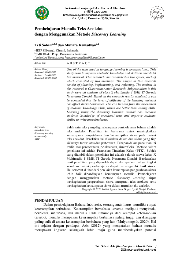 (PDF) Pembelajaran Menulis Teks Anekdot dengan Menggunakan Metode Discovery Learning