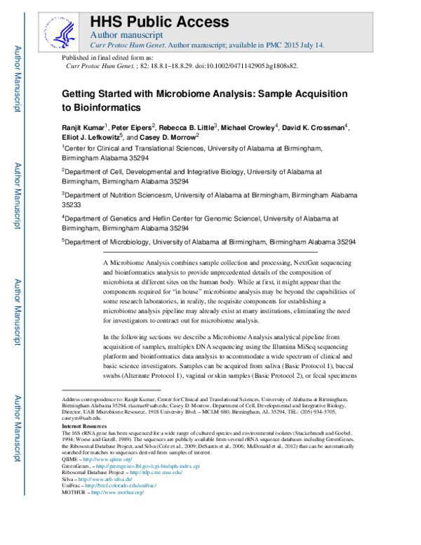 (PDF) Getting Started with Microbiome Analysis: Sample Acquisition to Bioinformatics