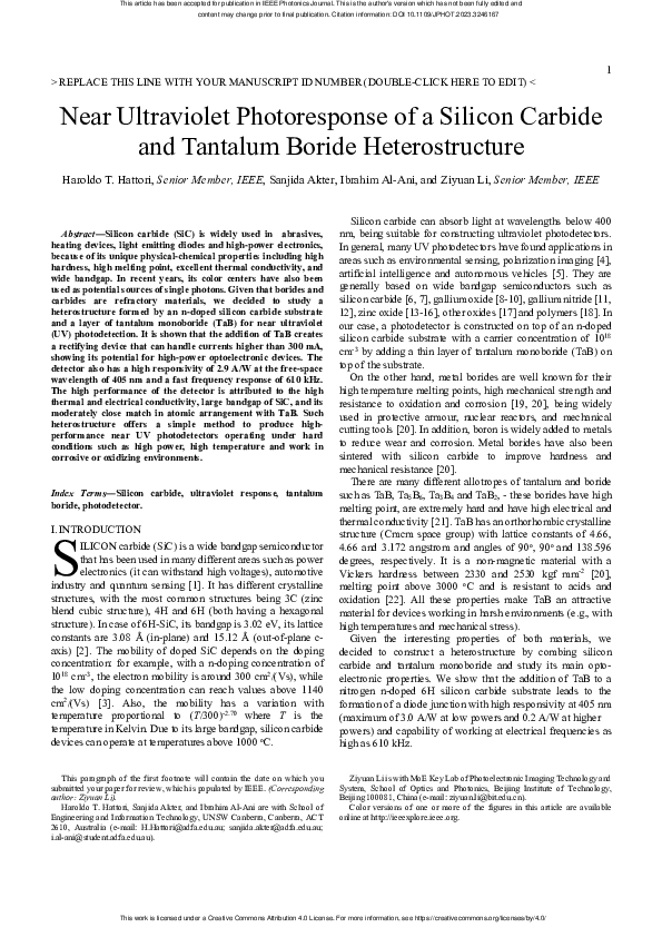 (PDF) Near Ultraviolet Photoresponse of a Silicon Carbide and Tantalum ...