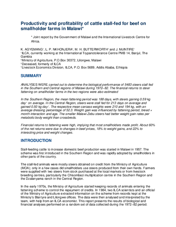 (PDF) Productivity and profitability of cattle stall-fed for beef on ...