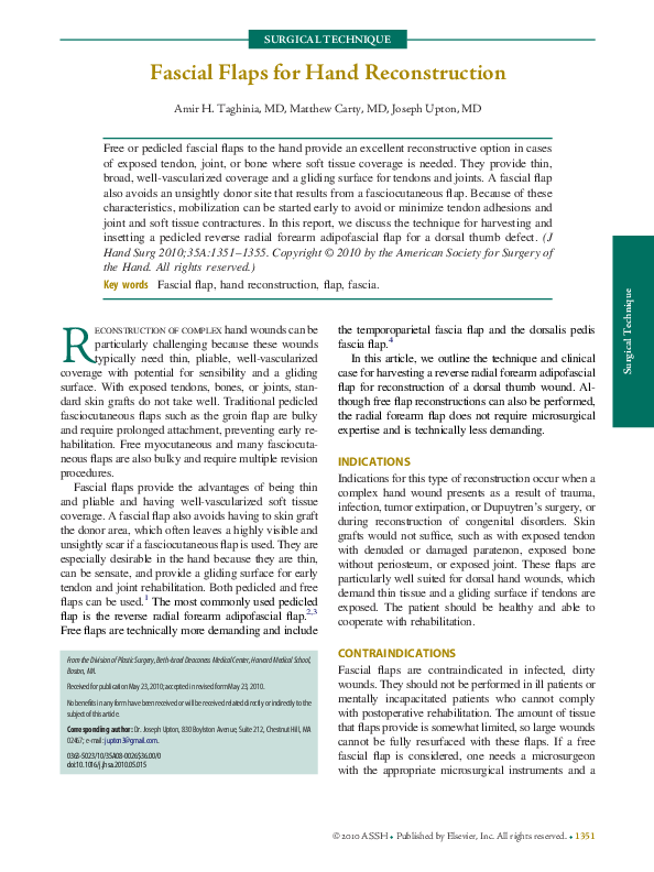 (PDF) Fascial flaps for hand reconstruction