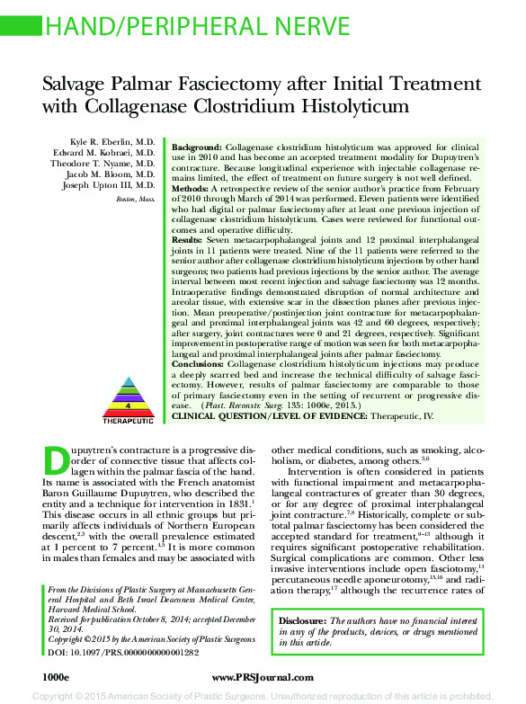 (PDF) Salvage Palmar Fasciectomy after Initial Treatment with ...