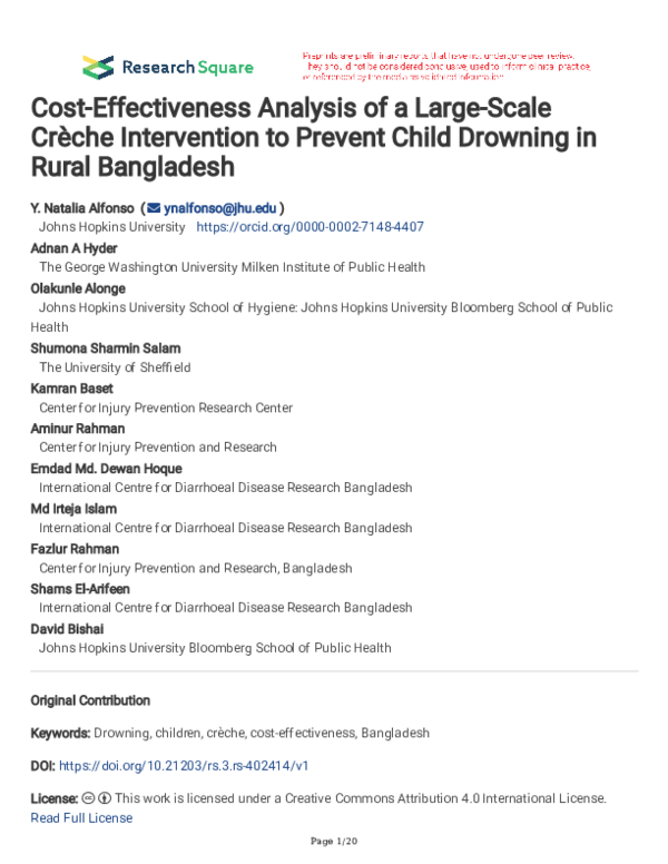 (PDF) Cost-Effectiveness Analysis of a Large-Scale Crèche Intervention ...