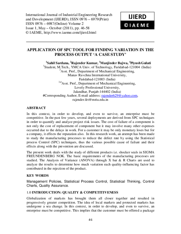 (PDF) SPC Techniques for Process Variation Reduction