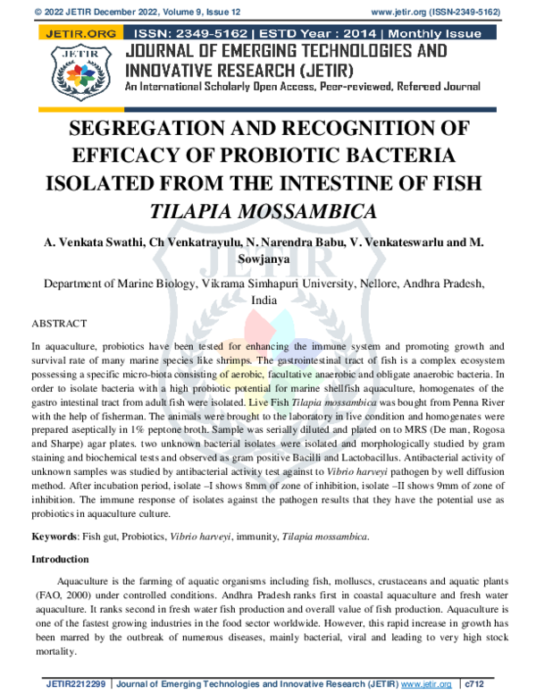 (PDF) SEGREGATION AND RECOGNITION OF EFFICACY OF PROBIOTIC BACTERIA ...