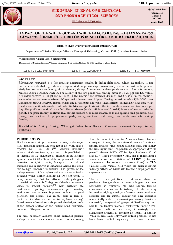 (PDF) IMPACT OF THE WHITE GUT AND WHITE FAECES DISEASE ON LITOPENAEUS ...