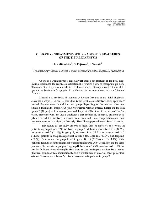 (PDF) Operative treatment of III grade open fractures of the tibial ...