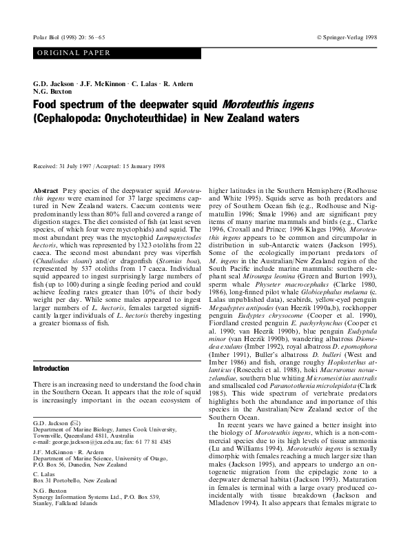 (PDF) Food spectrum of the deepwater squid Moroteuthis ingens ...